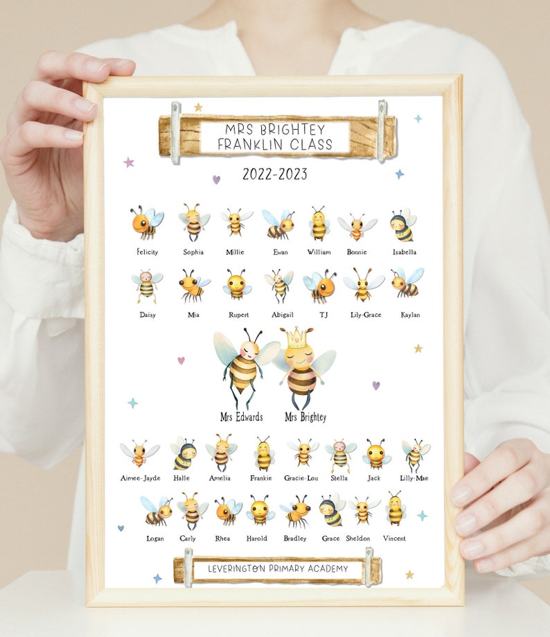 Personalized Bee Class Picture Print, Teacher Gift, Nursery Leaving ...