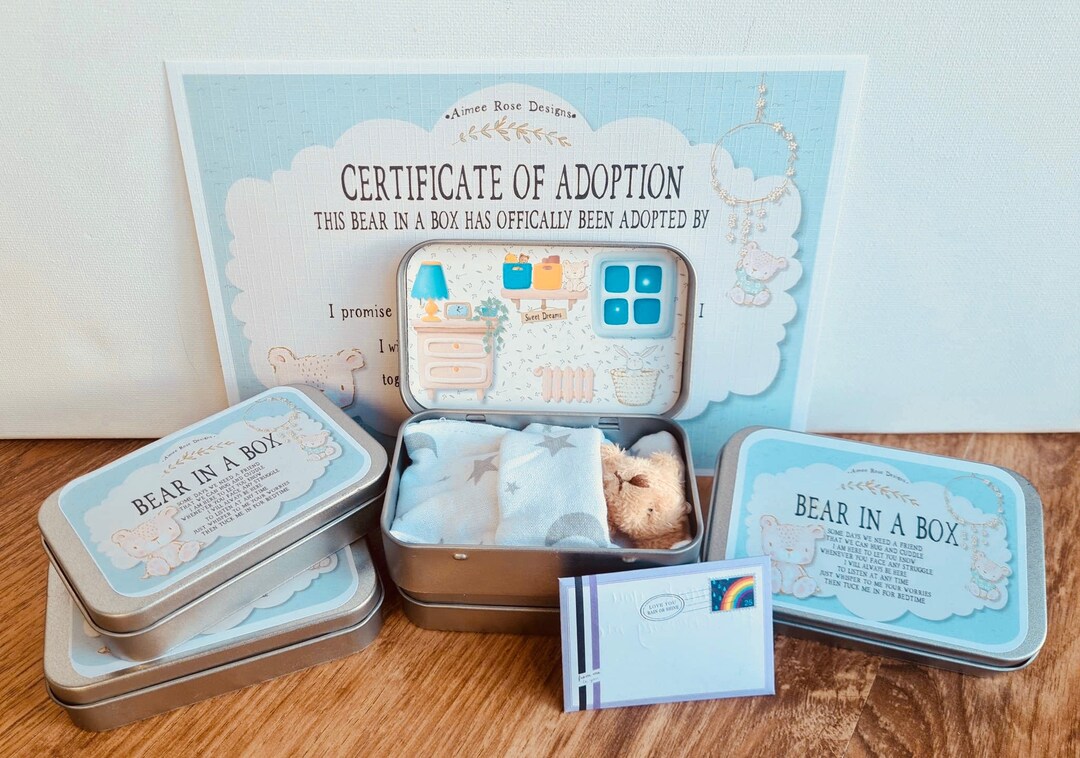 A Bear in a Box Worry Anxiety Bear Miniature Teddy Children - Etsy