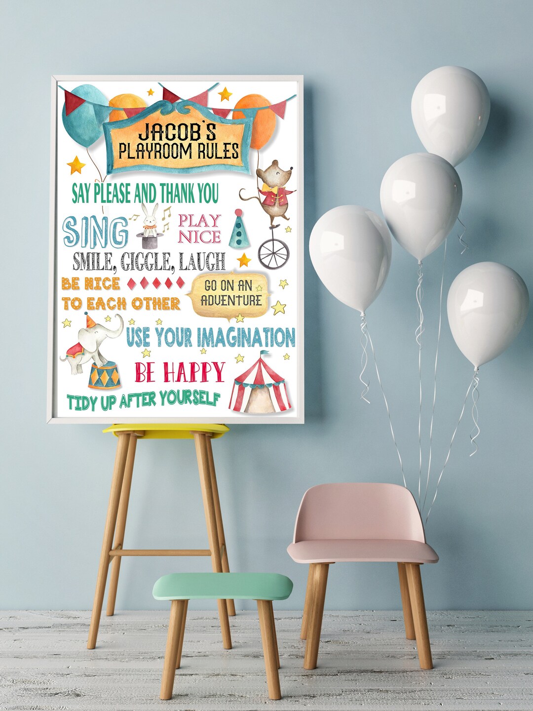 Playroom Rules Poster, Nursery Poster, Playroom Print, Circus Theme ...