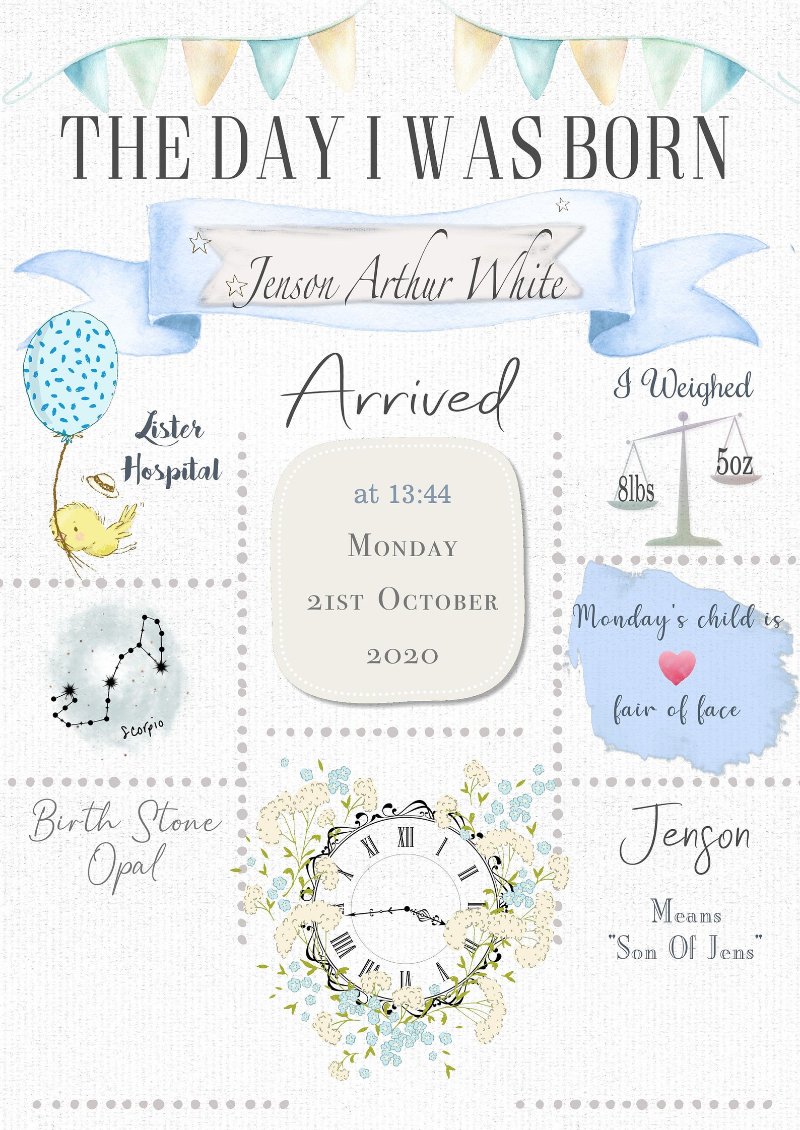 The Day I Was Born Poster, New Baby Poster, Birth Details Print, Baby ...