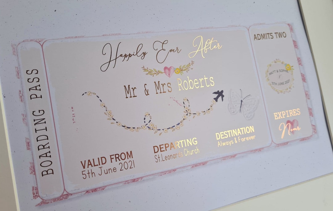Couple's Wedding Ticket Boarding Pass Foil Personalised Print ...