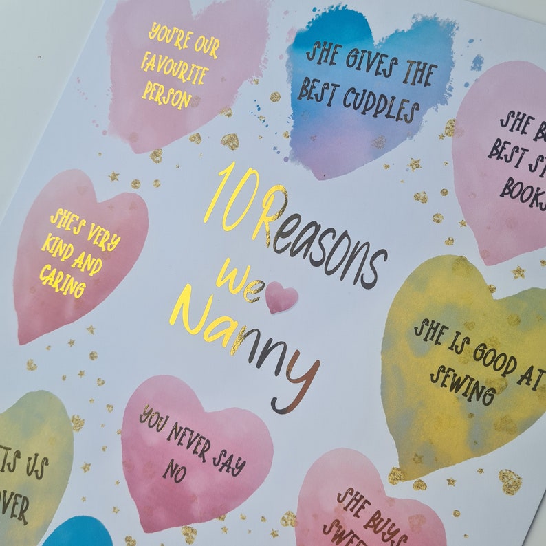 Reasons I Love Nanny Gold Foil Print, Personalized Grandkids Gift - Etsy UK