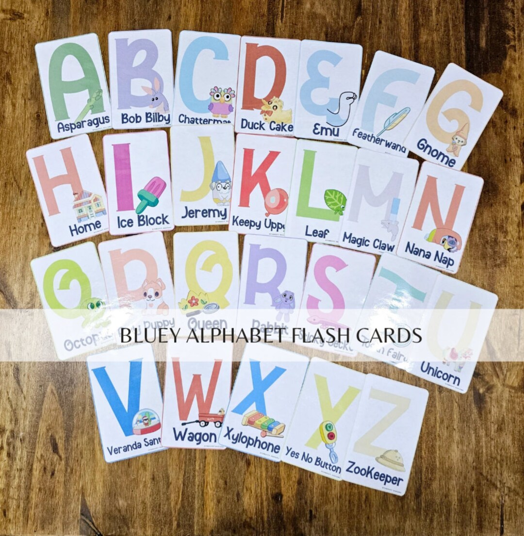 Buy Bluey Alphabet Flashcards, Learning Flashcards, Preschool Learning ...