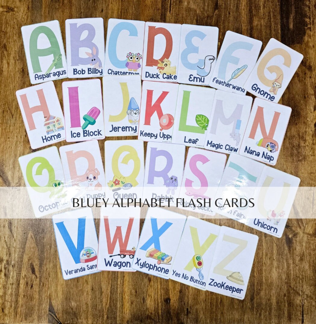 Bluey Alphabet Flashcards Learning Flashcards Preschool - Etsy UK