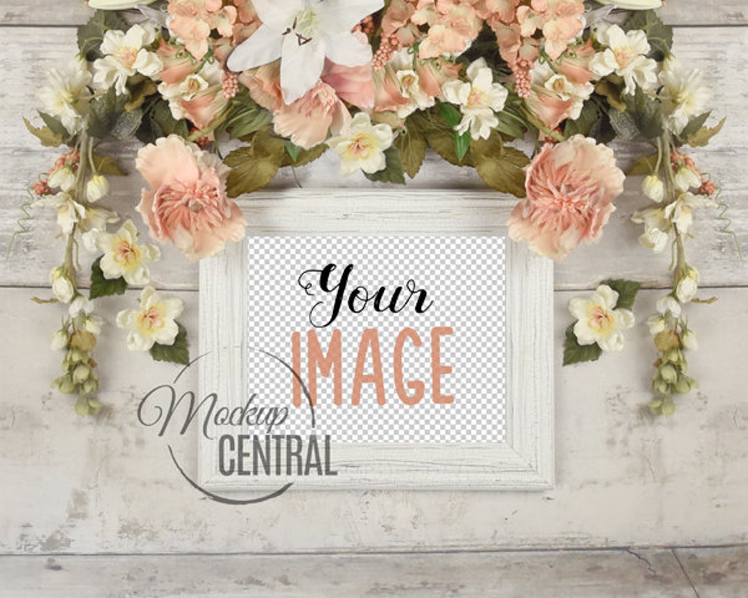 Wedding Flower Sign Frame Mockup, Vintage Blank Rustic Flower Wreath ...