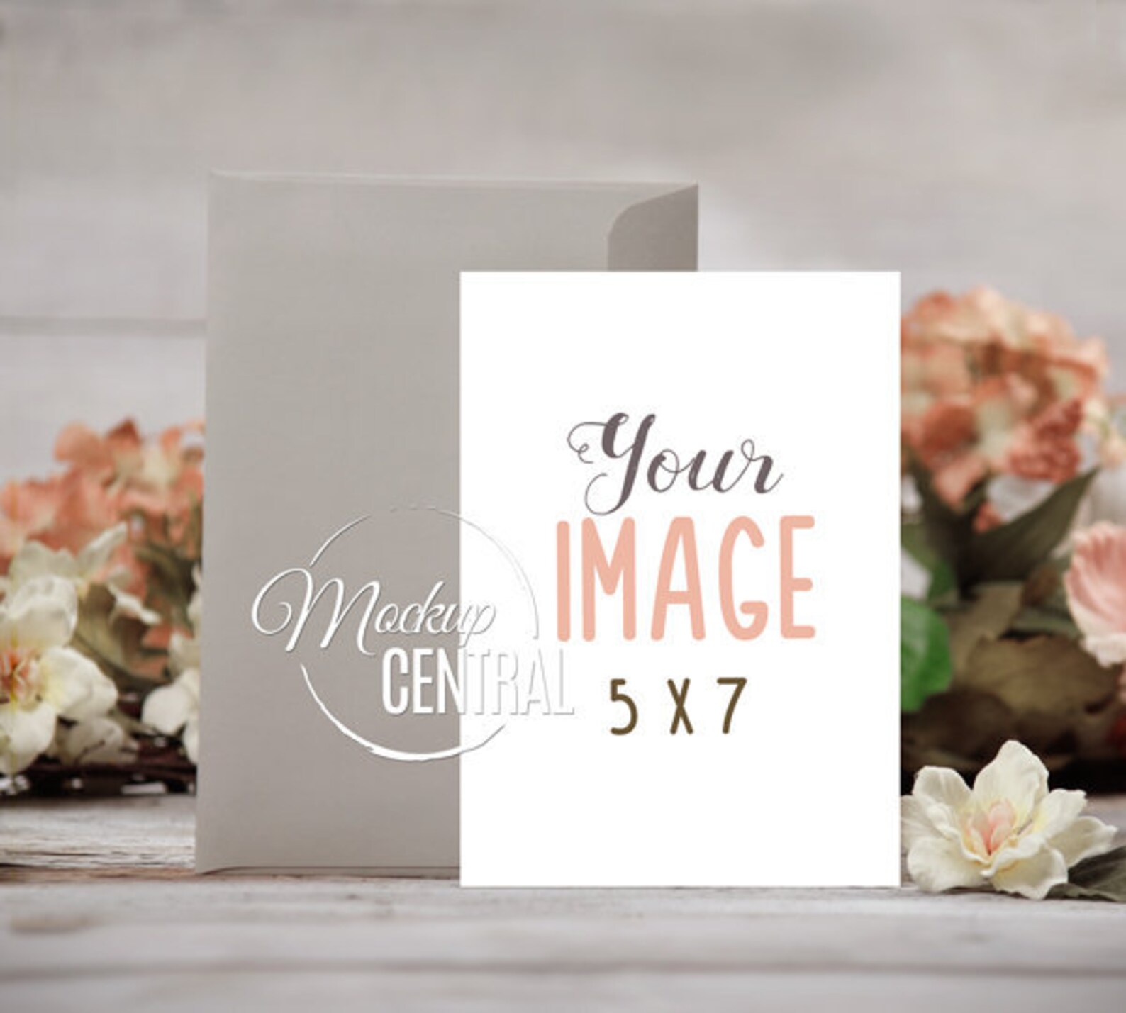 Blank White Invitation Card Flower Mockup Design and Envelope | Etsy