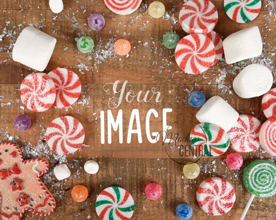 Christmas Candy Product Photo Mockup Background on Table, Top View Flat ...