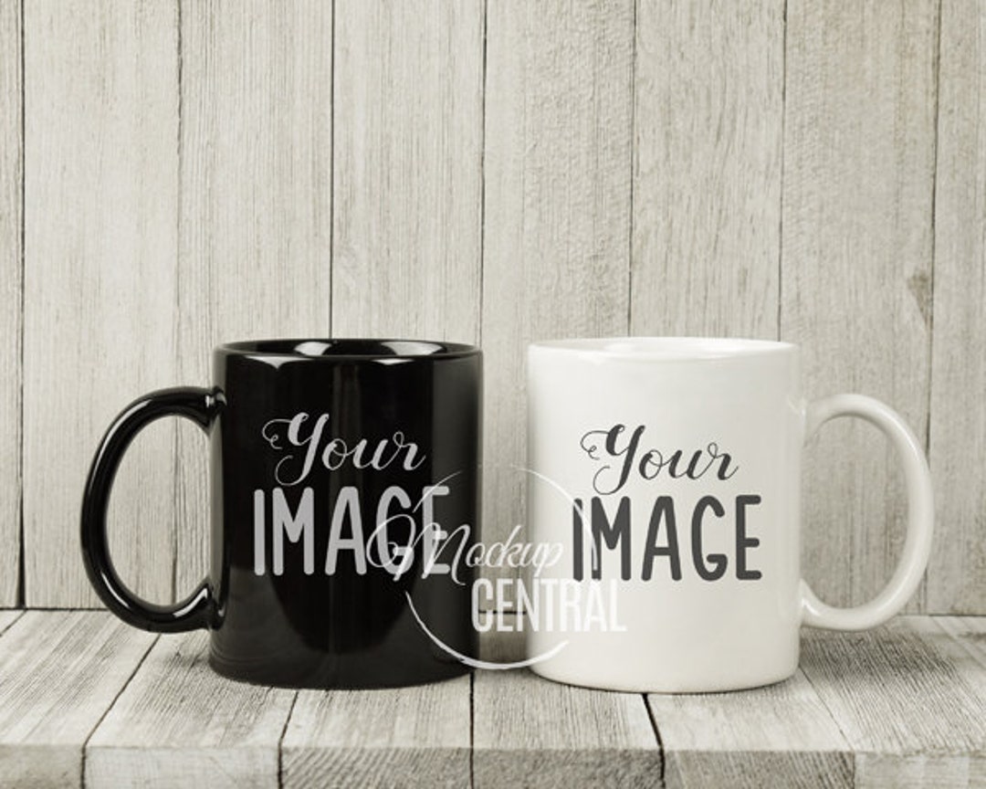 Blank White & Black Matching Couple Coffee Glass Cups Photo on Wood ...