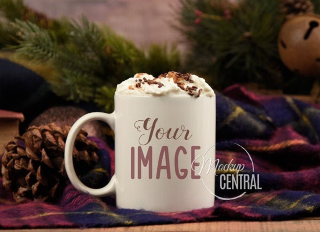 Cozy Winter Christmas Coffee Glass Cup Mockup, Styled Stock Photography ...