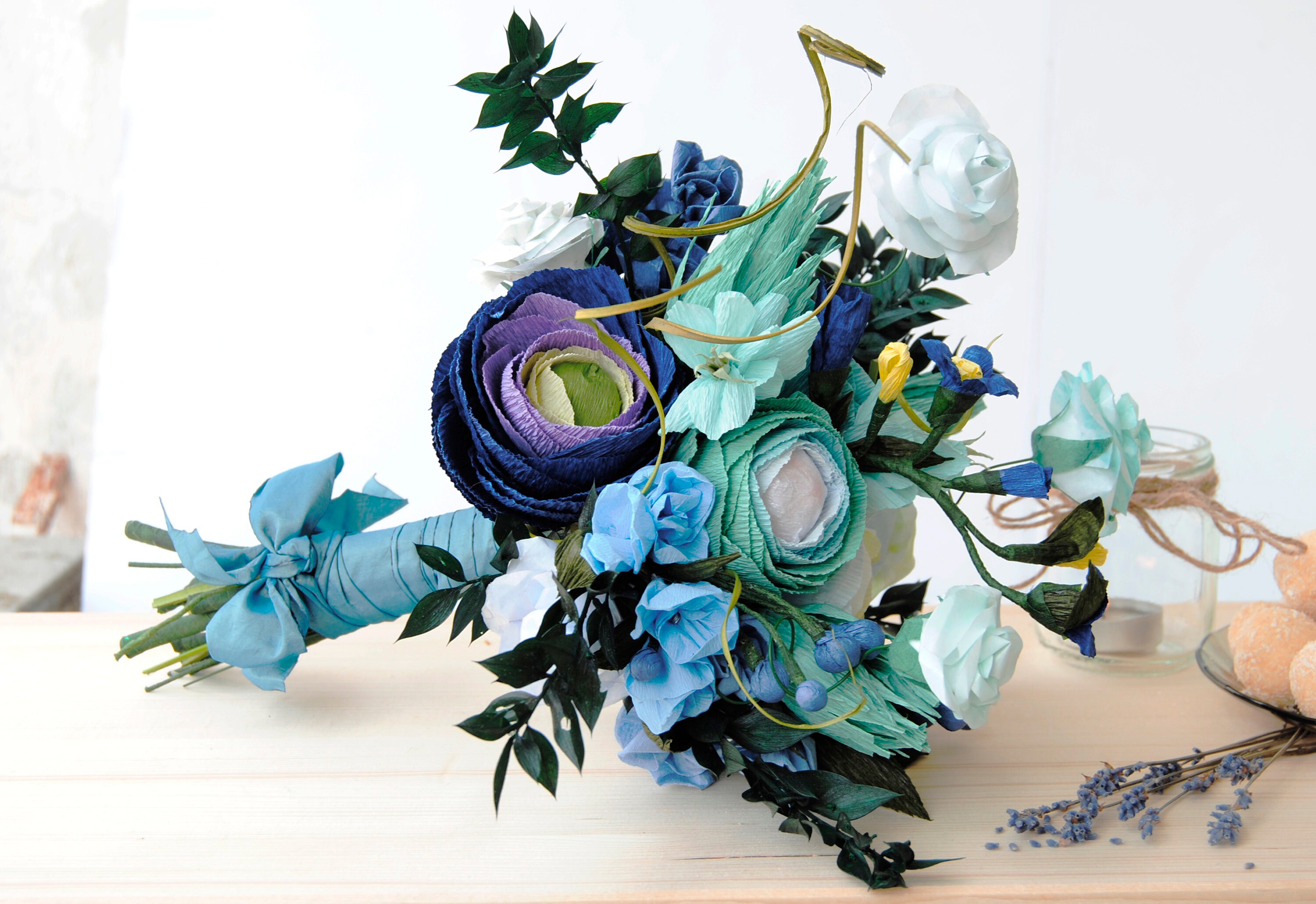 Paper flower bouquet Blue and Teal Ranunculus bouquet | Etsy