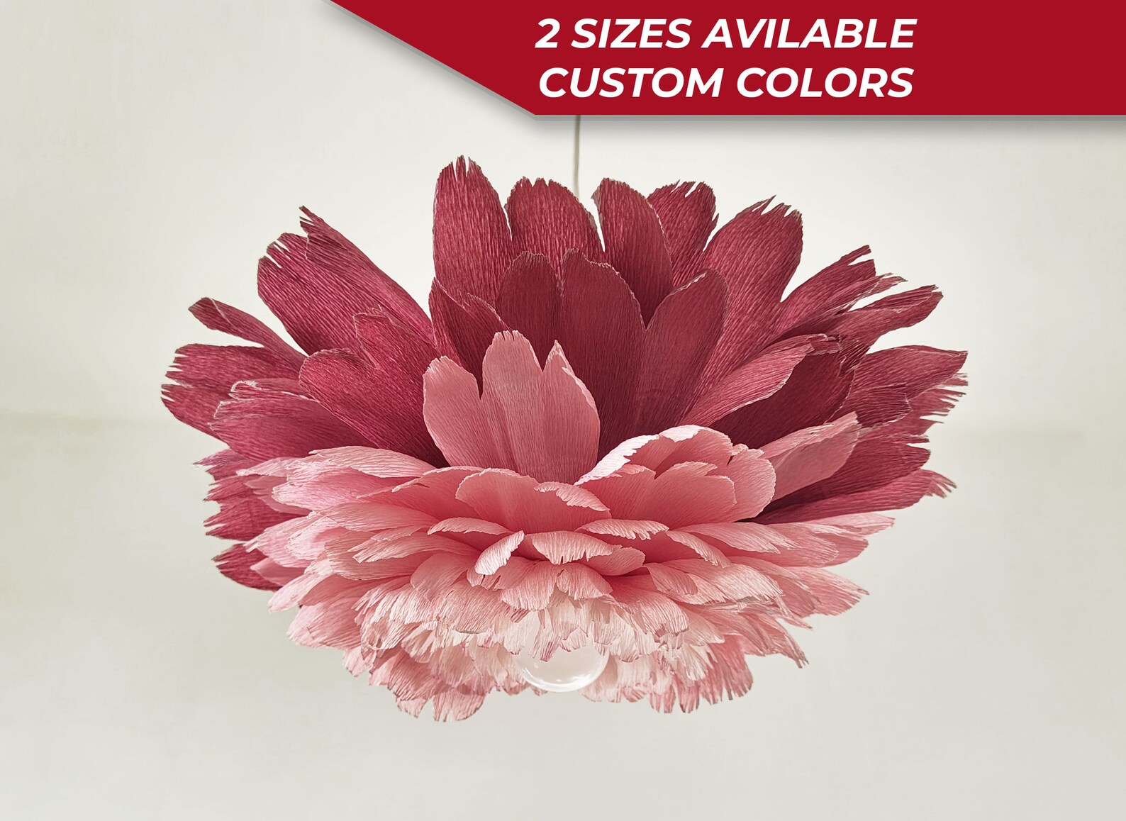 Dusty Pink Rose Lamp, Flower Pendant Light, Paper Floral Light, Floral ...