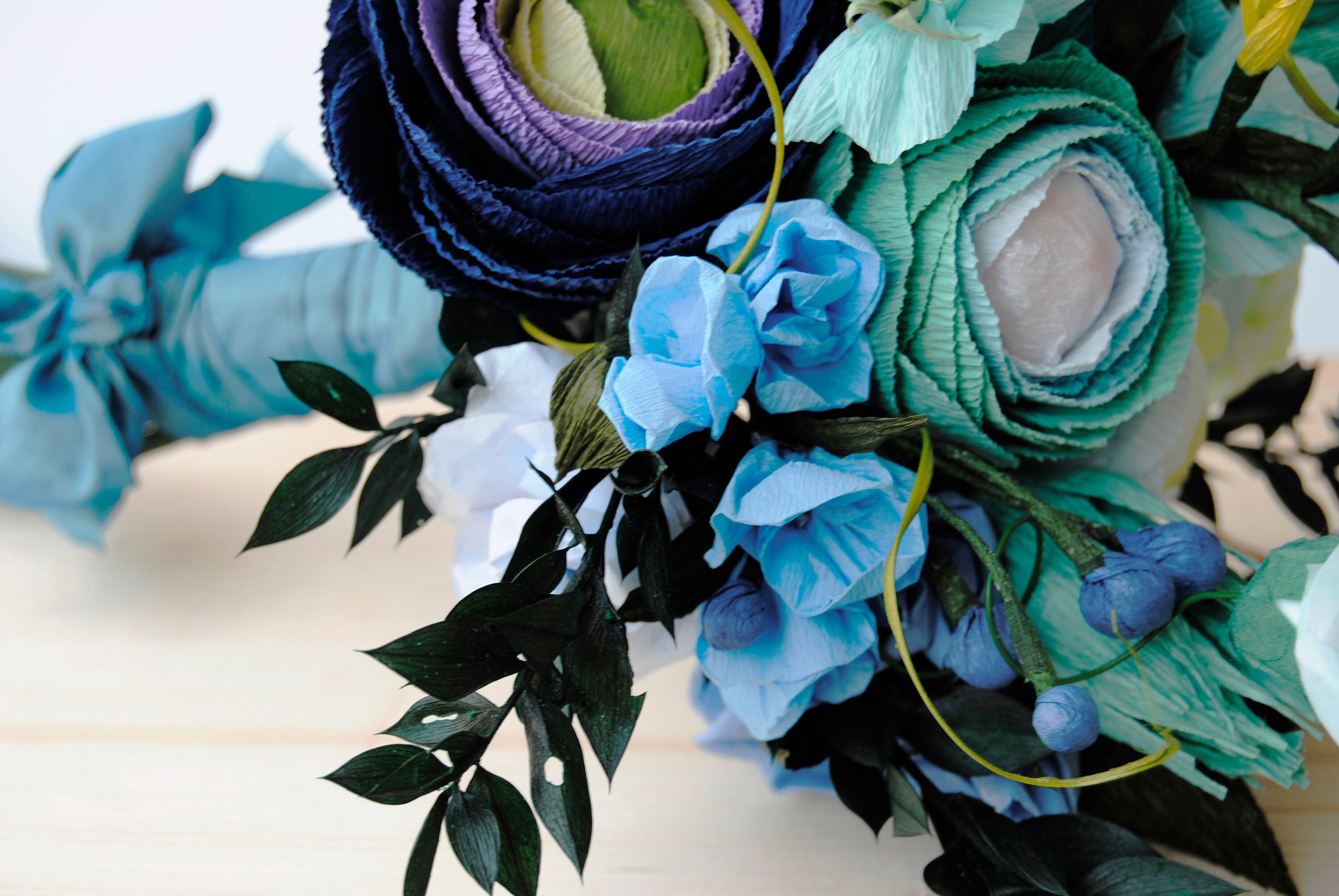 Paper flower bouquet Blue and Teal Ranunculus bouquet | Etsy