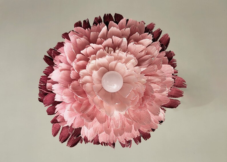 Dusty Pink Rose Lamp, Flower Pendant Light, Paper Floral Light, Floral ...