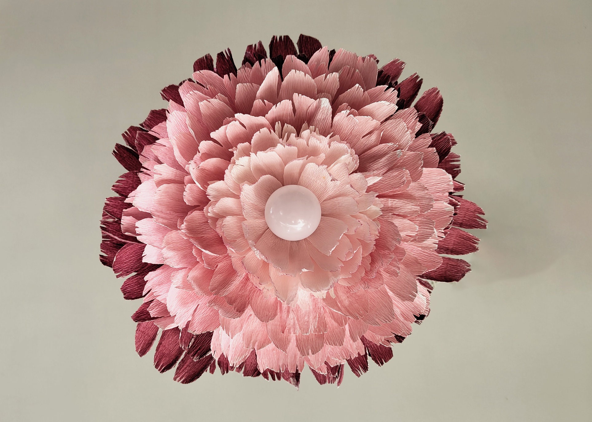 Dusty Pink Rose Lamp, Flower Pendant Light, Paper Floral Light, Floral ...