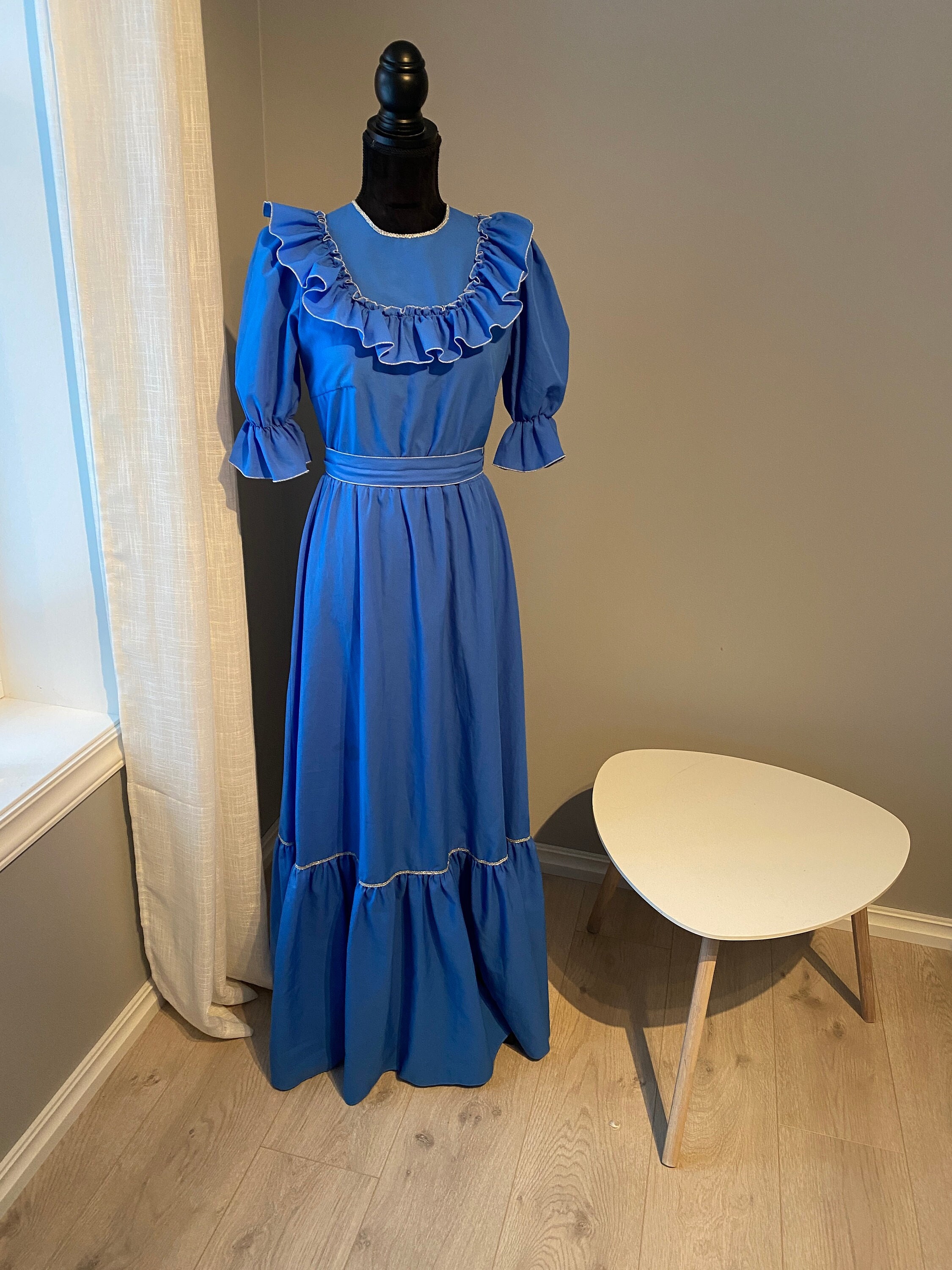 80s Ruffles Dress With Silver Lining Bow Dress 80s Vintage Dress Maxi ...