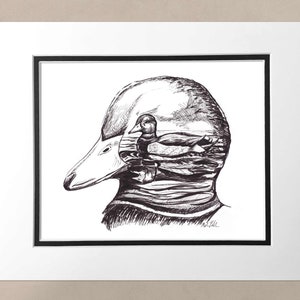 The Duck, Pen and Ink Drawing, Illustration, 8x10 Print, Archival ...