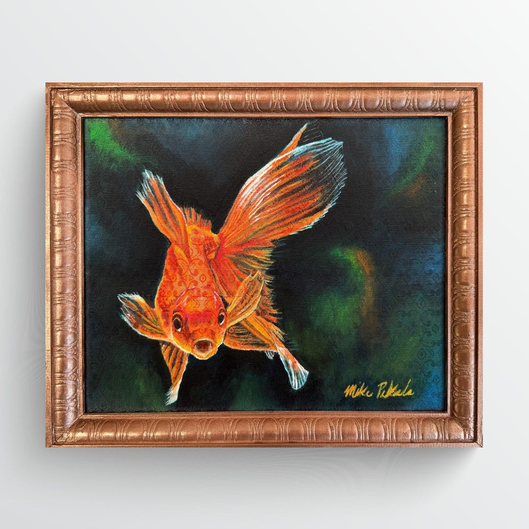 Into the Fishbowl, Goldfish Painting, Acrylic on Upholstery Fabric, 12 ...