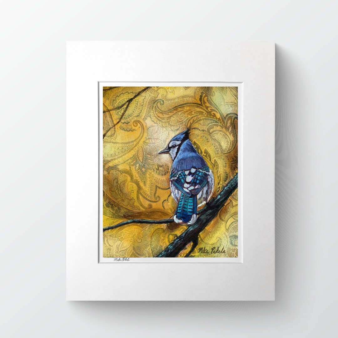 Autumn Blue Jay Print: Acrylic Painting, Matted 11x14 - Etsy
