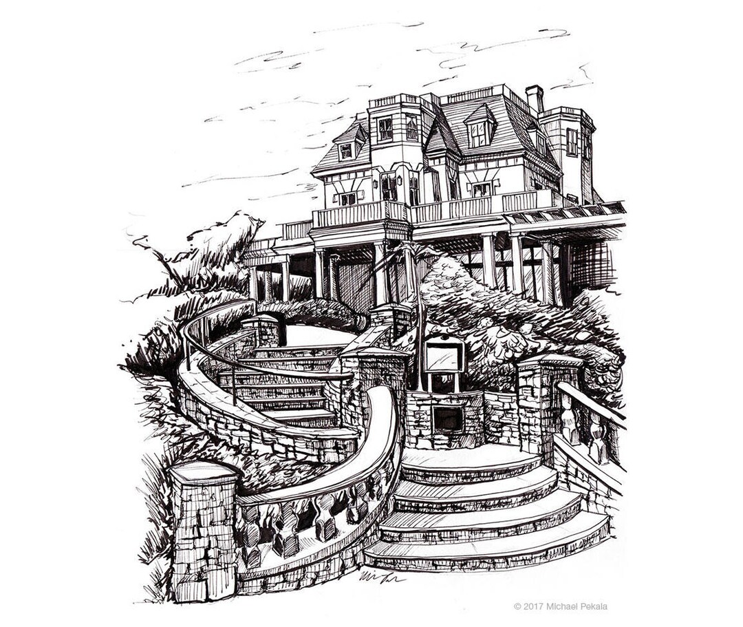 Newport RI Print: Chanler Mansion, Cliff Walk, Pen and Ink Drawing - Etsy