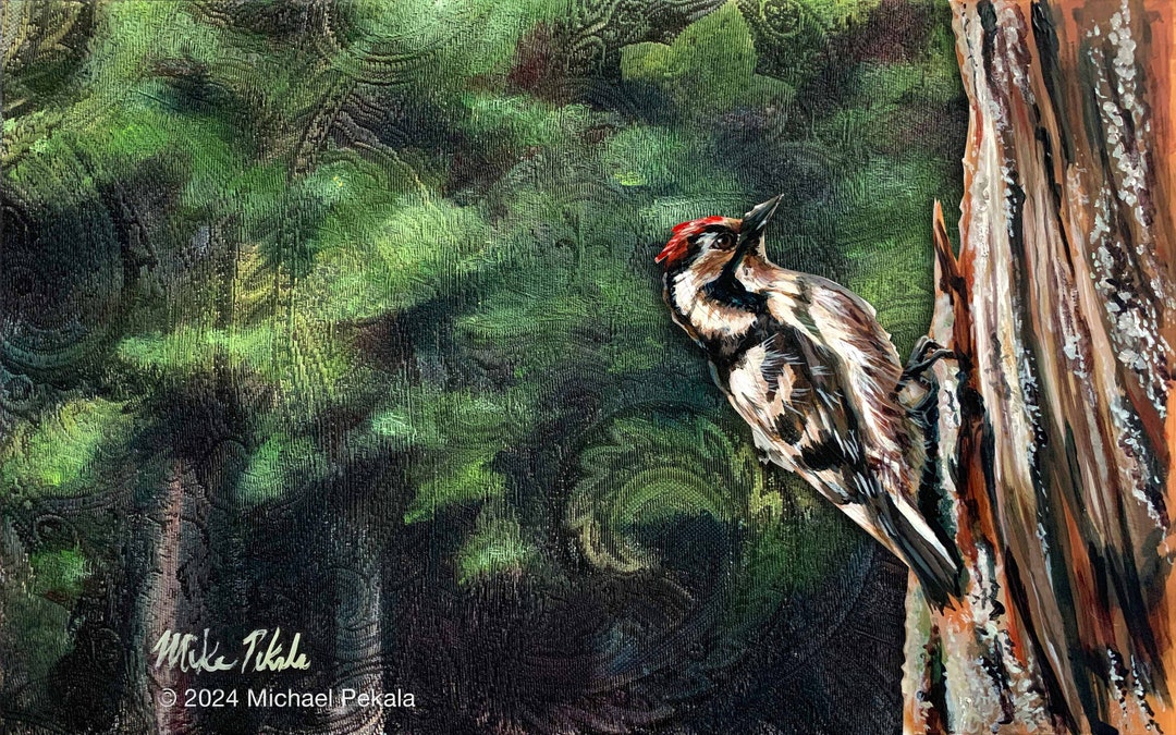The Woodpecker, Acrylic on Stretched Upholstery Fabric and Acrylic ...