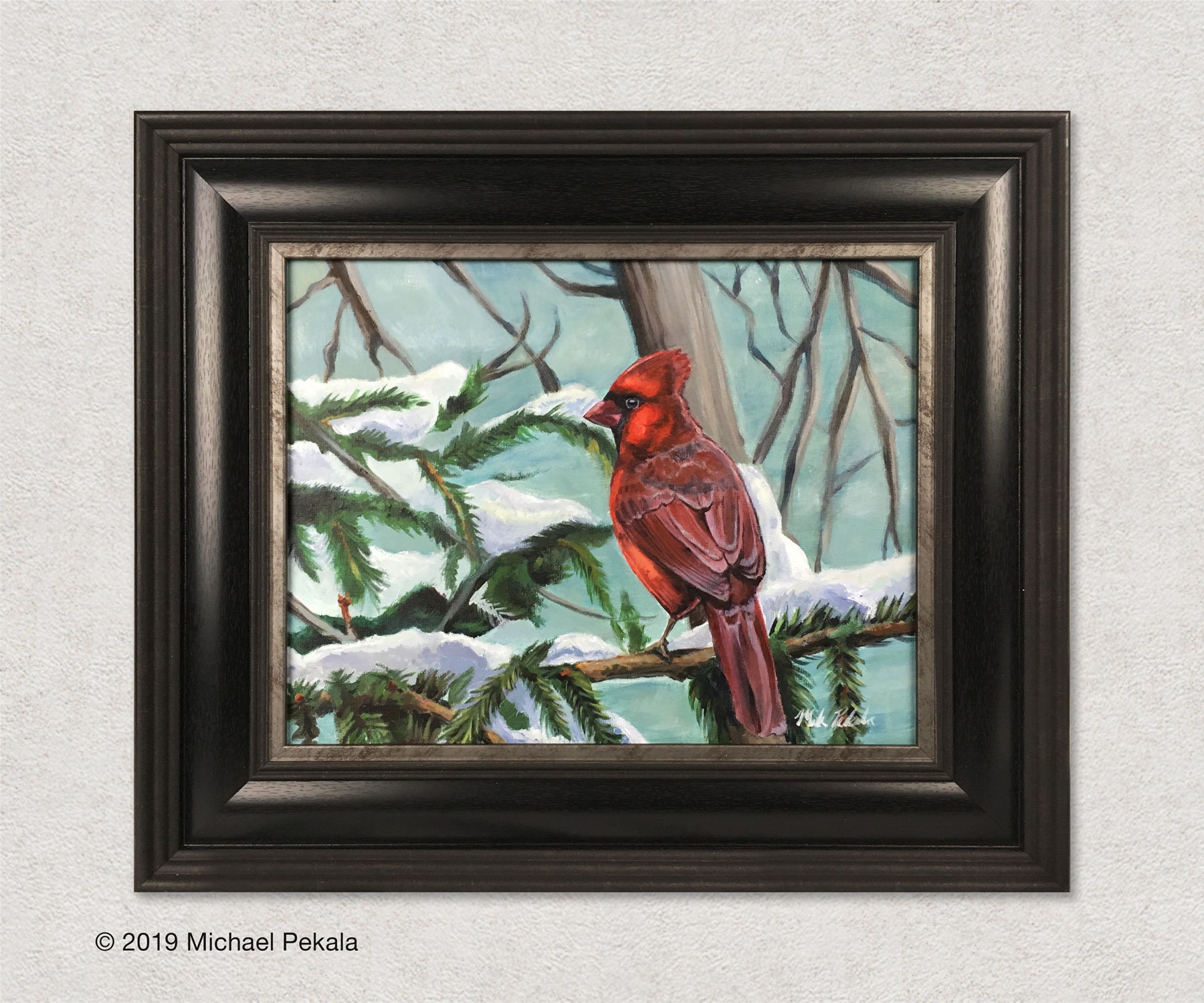 Cardinal in Winter Painting, Acrylic on Canvas, Archival 8x10 print ...