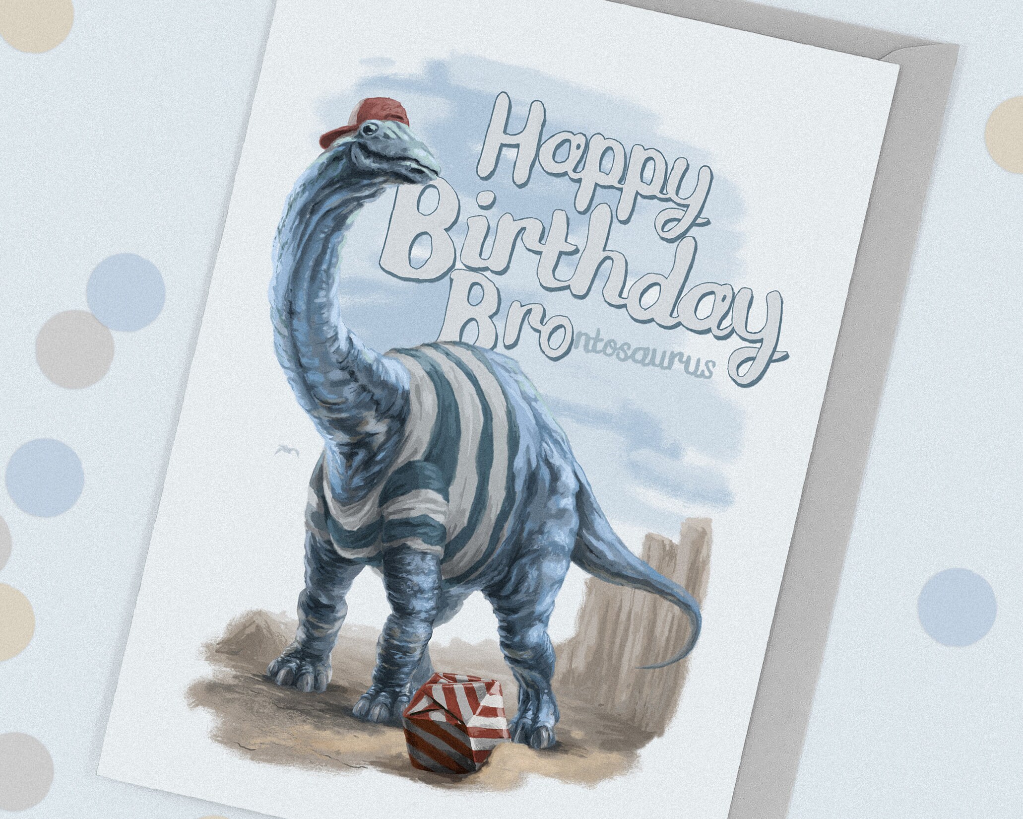 Brother Dinosaur Birthday Card Blue Brontosaurus | Etsy