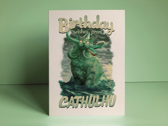 Cthulhu Cat H P Lovecraft Birthday Card | Etsy