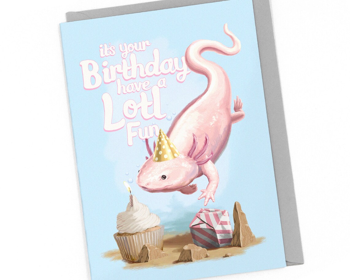 Cute Axolotl Birthday Card | Etsy