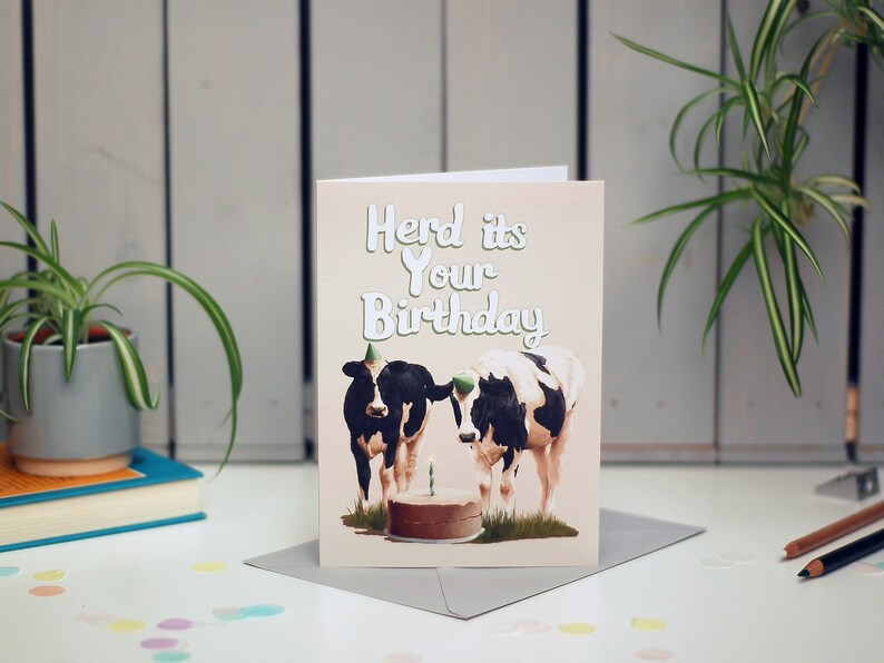 Herd of Cows Funny Pun Birthday Card Farm Animal | Etsy