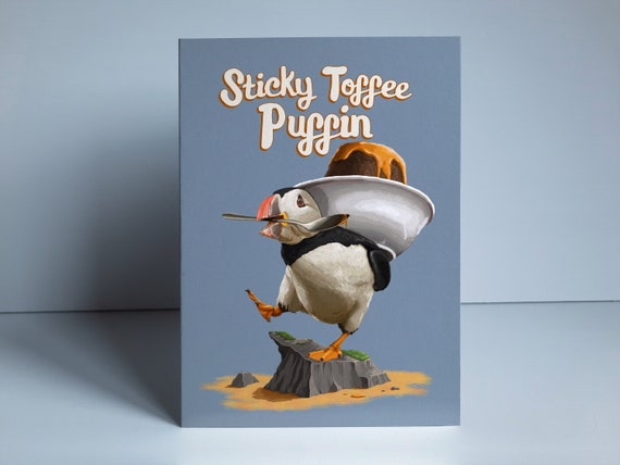 Puffin Card Sticky Toffee Pudding Food Pun | Etsy UK
