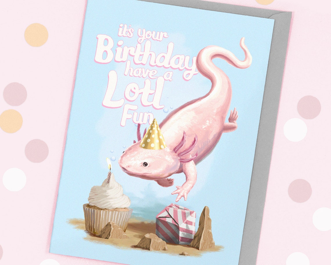 Cute Axolotl Birthday Card | Etsy