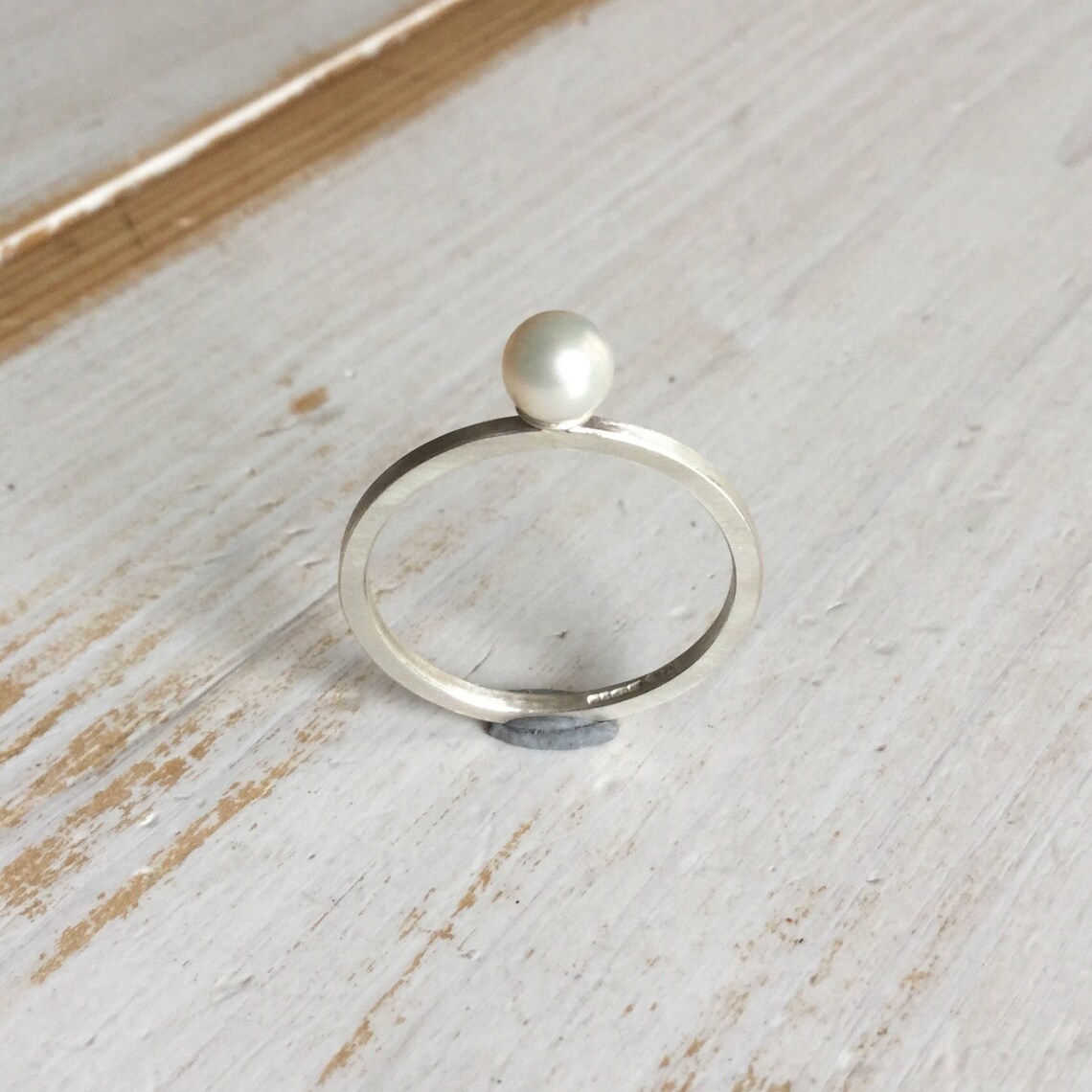 Pearl Stacker Ring, White Freshwater Pearl Ring, Sterling Silver and ...