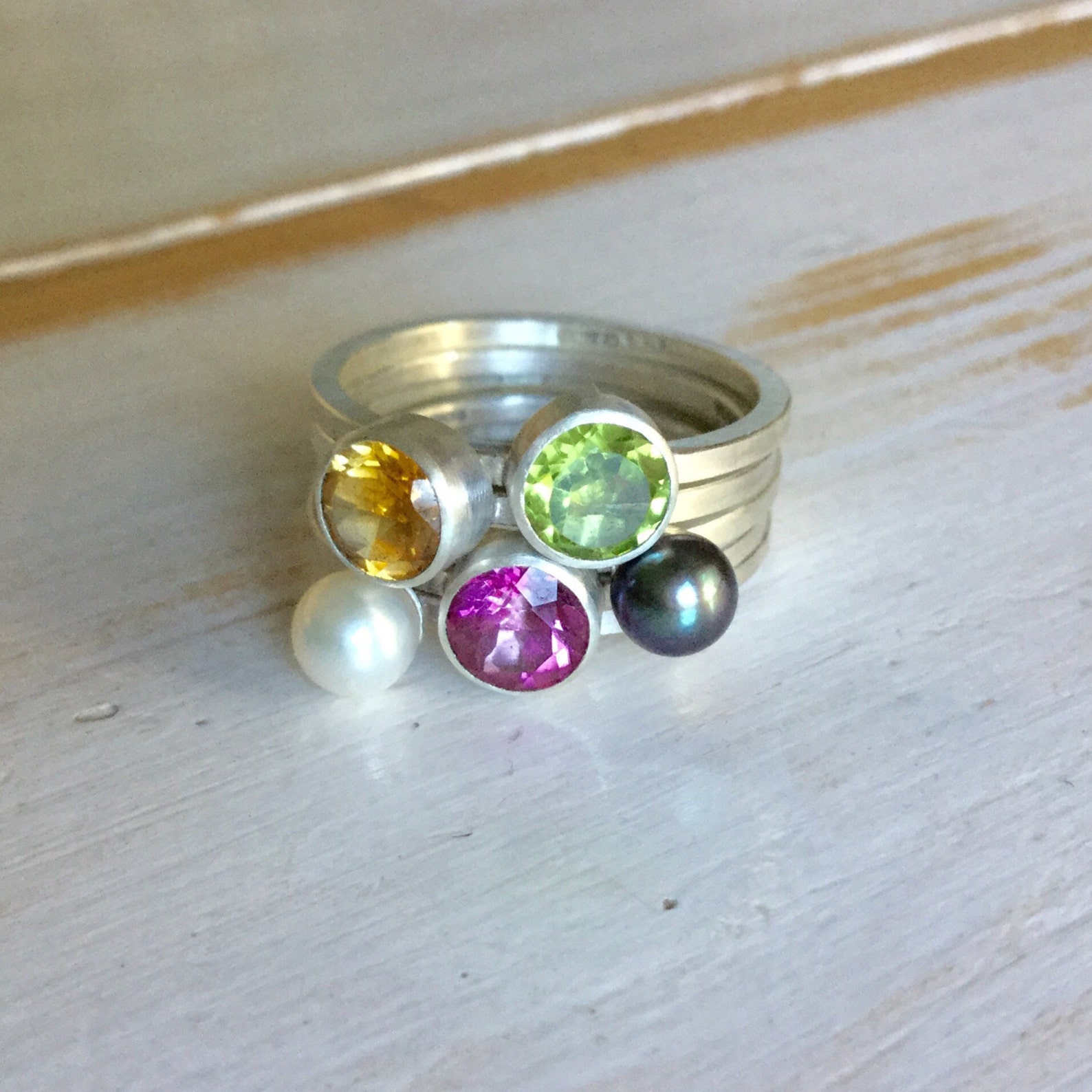 Pearl Stacker Ring, White Freshwater Pearl Ring, Sterling Silver and ...