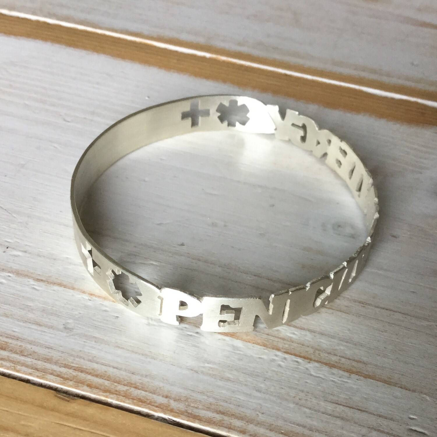 Allergy Bracelet, Medic Alert Bracelet, Sterling Silver Allergy Bangle ...