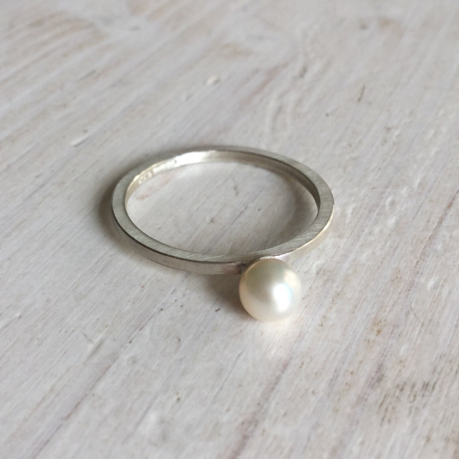 Pearl Stacker Ring, White Freshwater Pearl Ring, Sterling Silver and ...