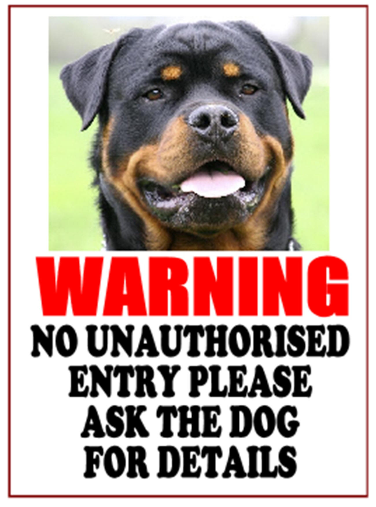 Rottweiler Warning sign No Unauthorised entry Printed | Etsy