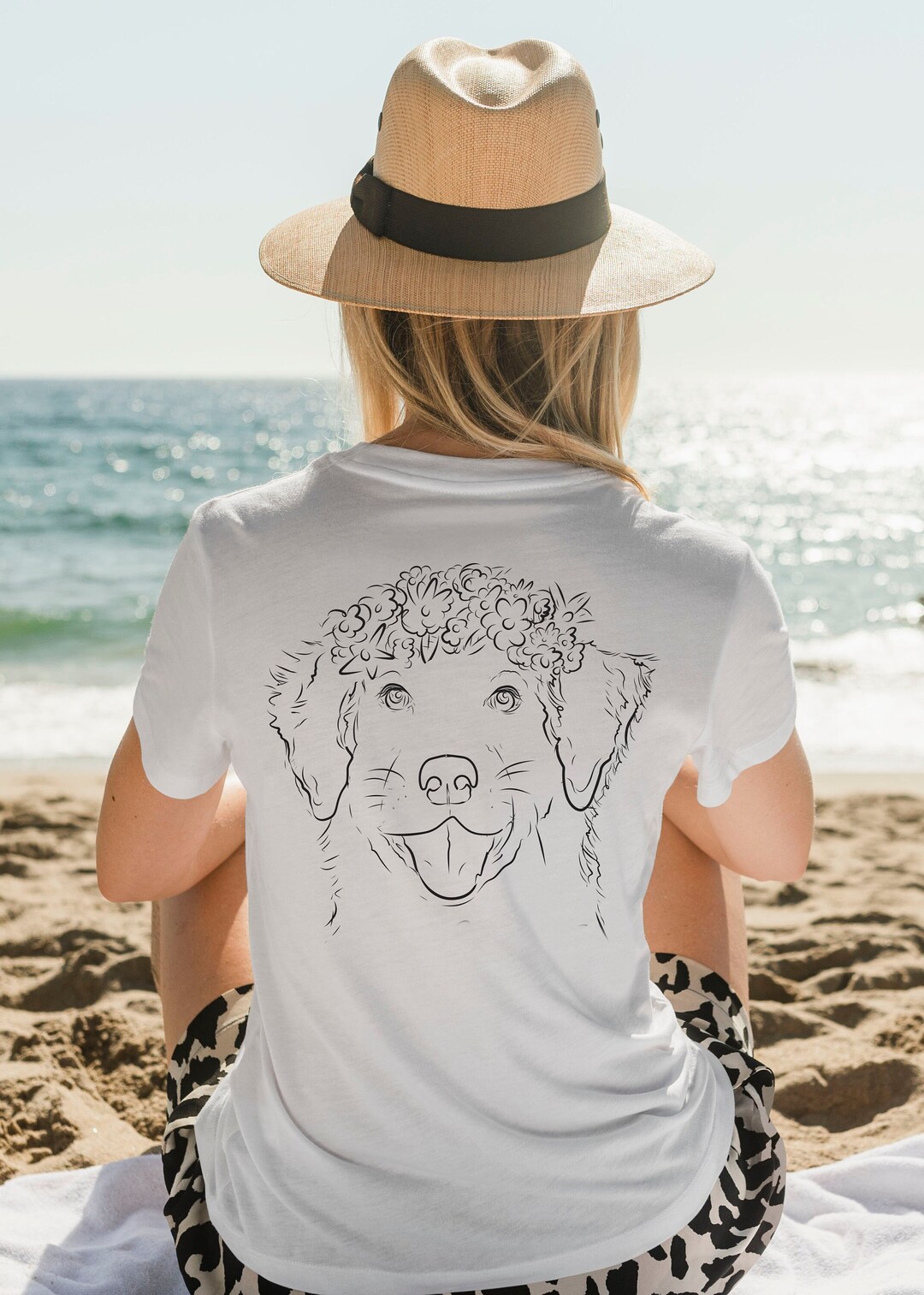 Custom Front and Back Name and Full Face Flower Crown Portrait Dog, Cat ...