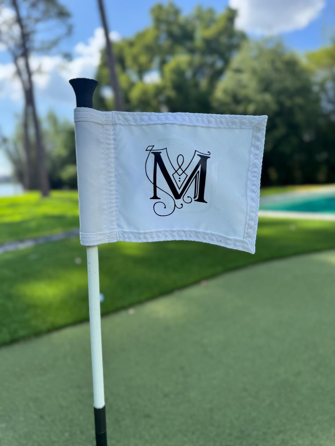 Monogrammed WHITE Golf Flag for Putting Green-initial Only, Style ...