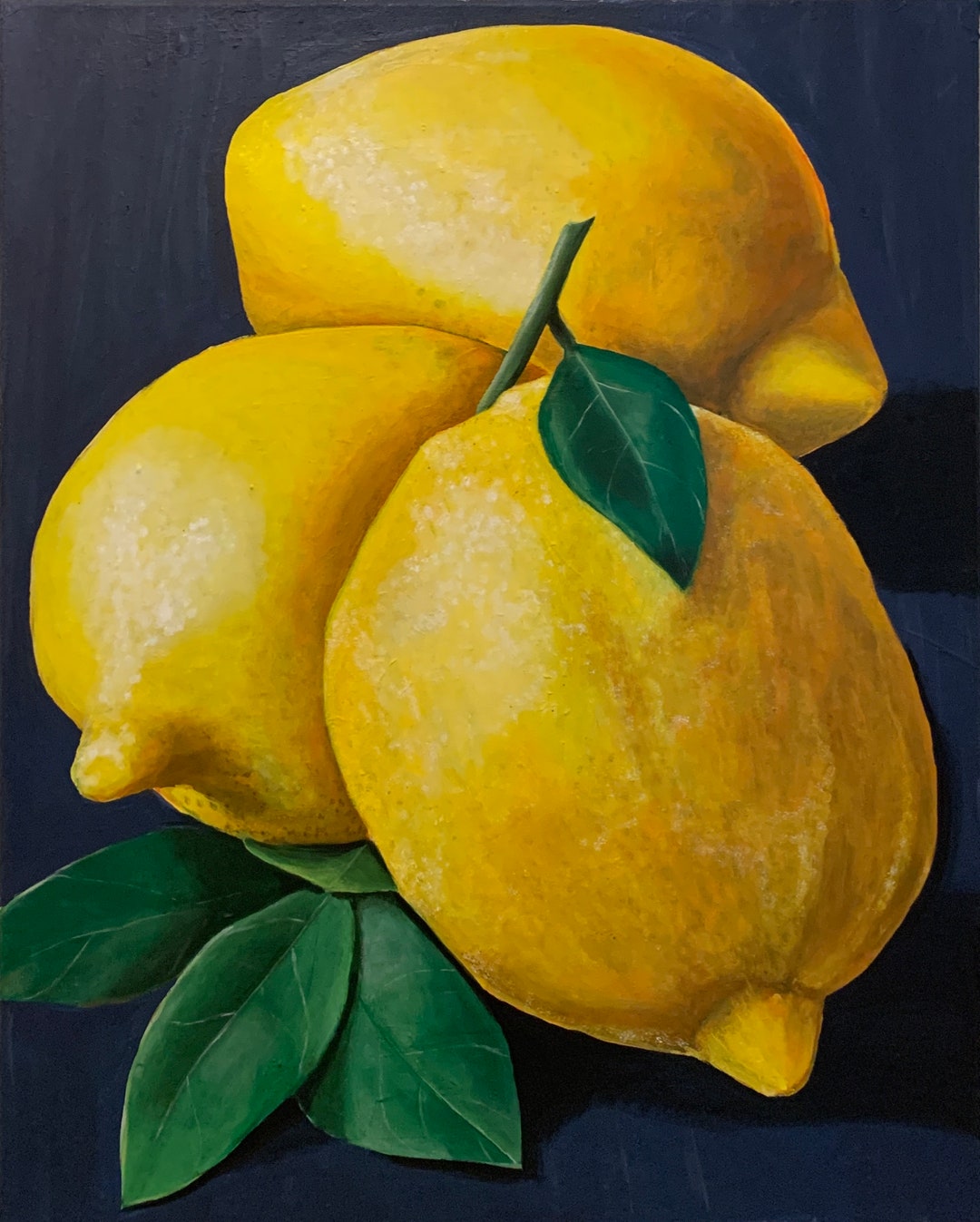 Realistic Lemon Acrylic Painting - Hand-painted Citrus Wall Art for ...