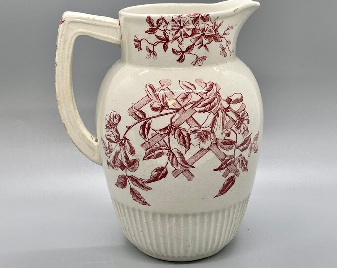 Antique Transferware Pottery Pitcher , Trellis Pattern Ironstone Style ...