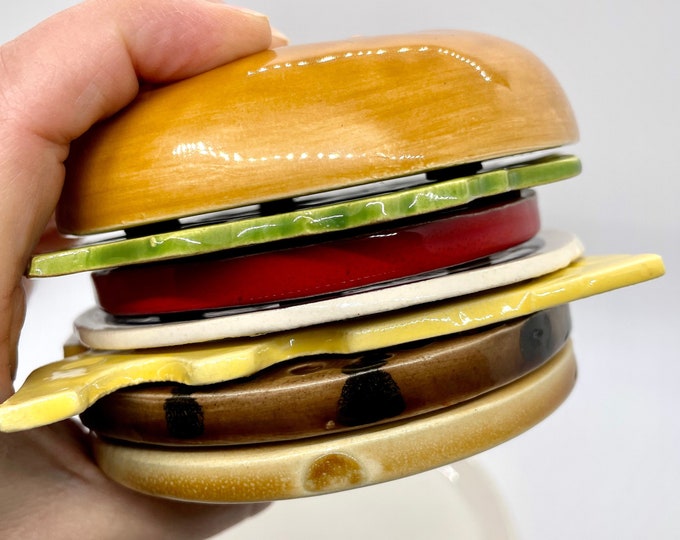 Vintage Ceramic Cheeseburger Coaster Set Jo Anne Marquardt Jam Deli ...