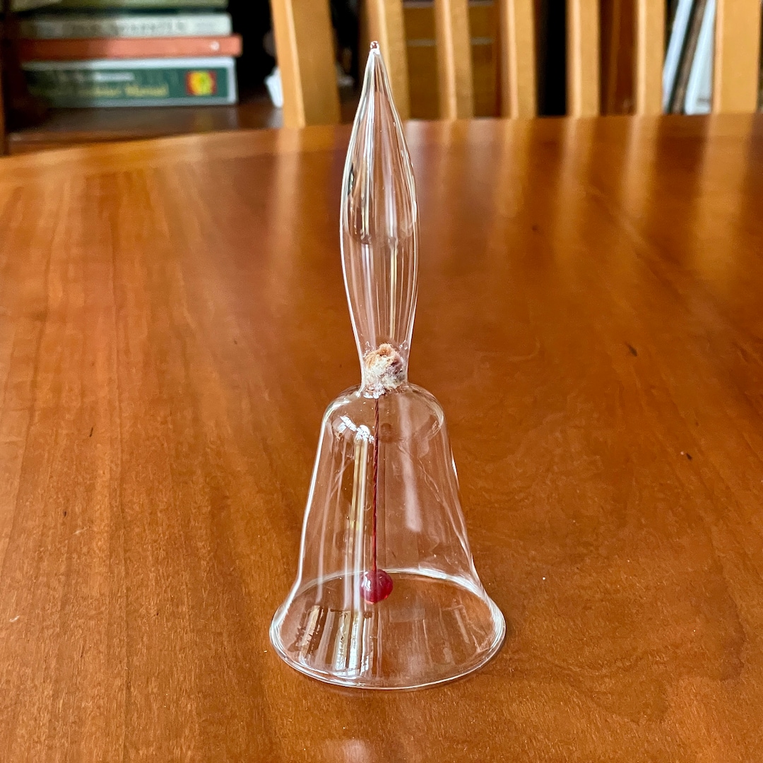 Vintage Hand Blown Clear Glass Bell, Delicate Bell With Red Bead ...