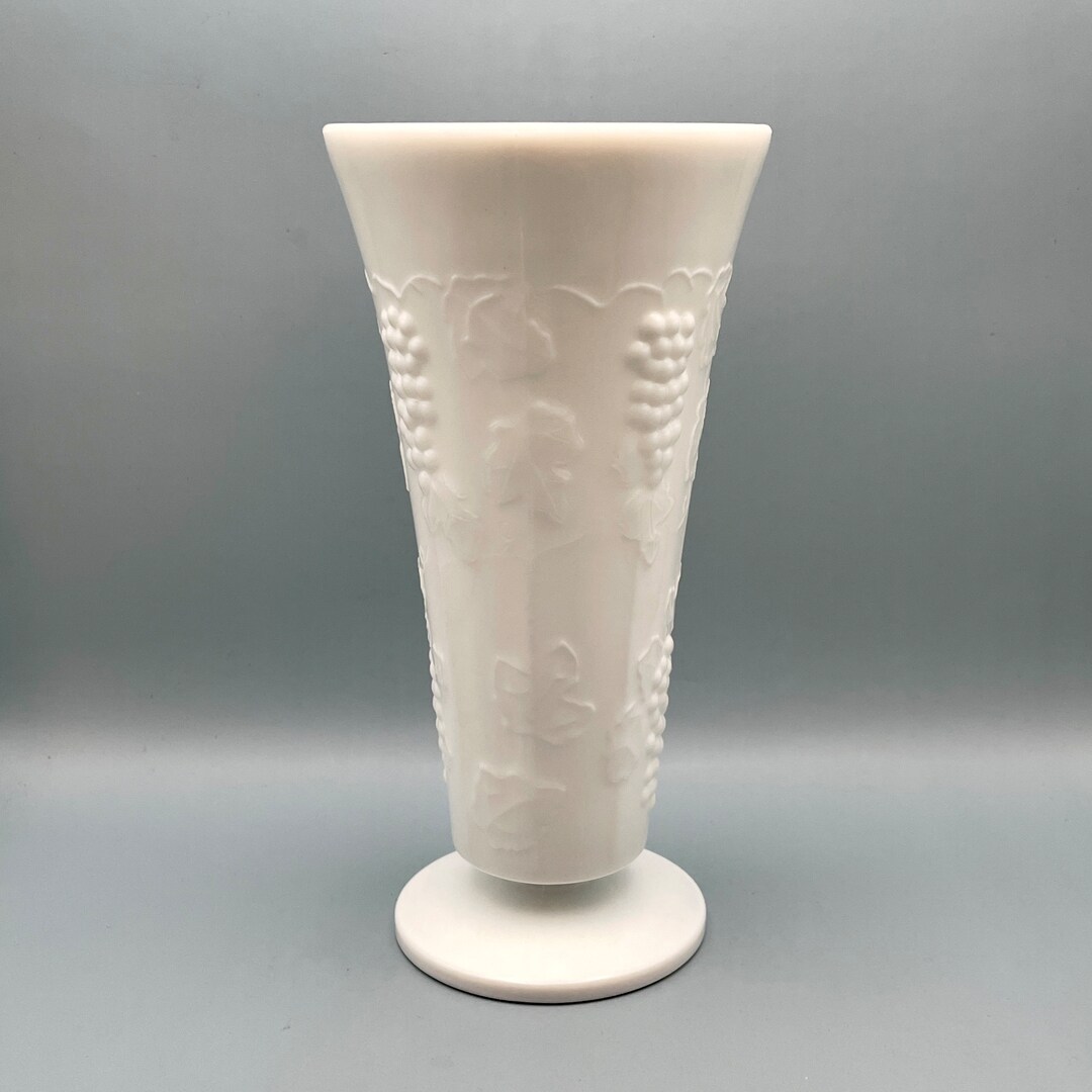 Vintage Colony Harvest Milk Glass Footed Vase, Tall White Flower Vase ...