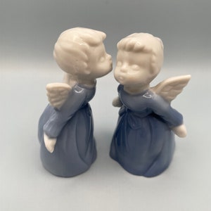 Vintage Blue and White Lefton Porcelain Kissing Angels - Etsy