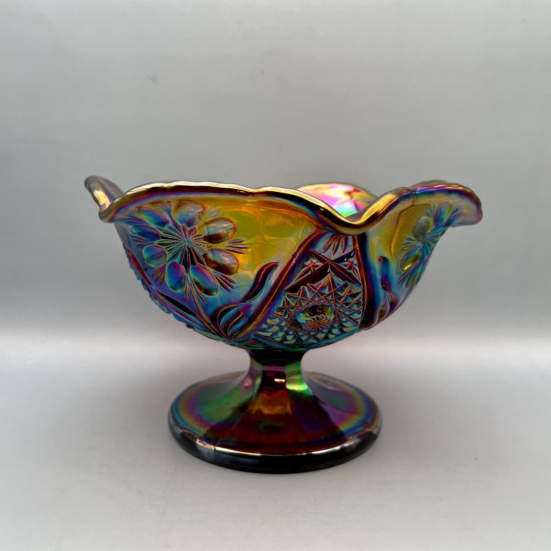 Blue Carnival Glass Compote
