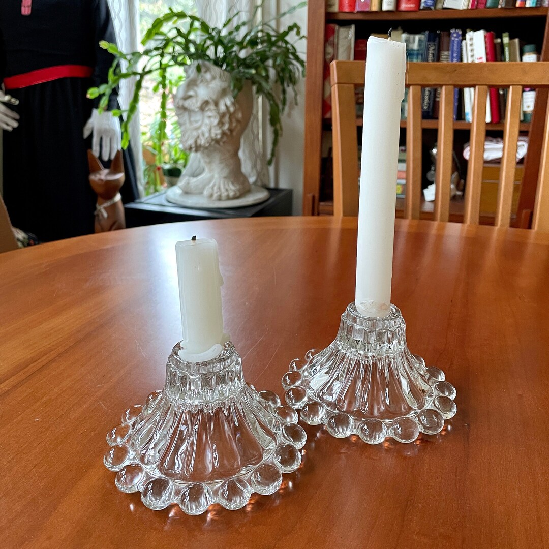 Vintage Candlewick Candlestick Holders Beaded Bubble Foot - Etsy