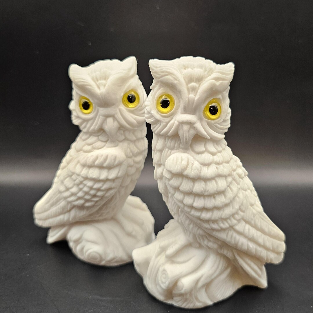 White Alabaster Owl Figurines - Etsy
