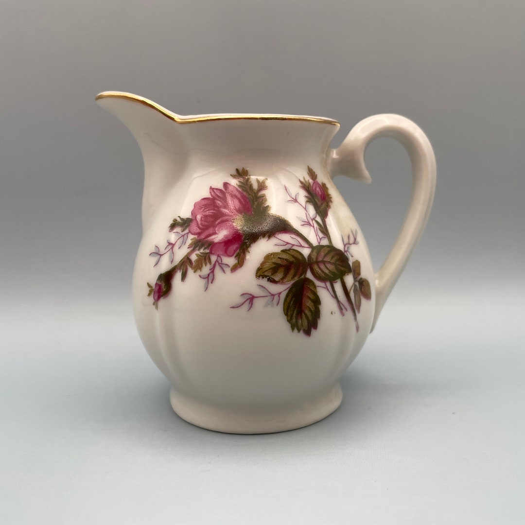 Vintage Porcelain Cream Pitcher With Pink Roses, Small Decorative ...