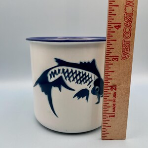 White and Blue Enamelware Fish Mug - Etsy