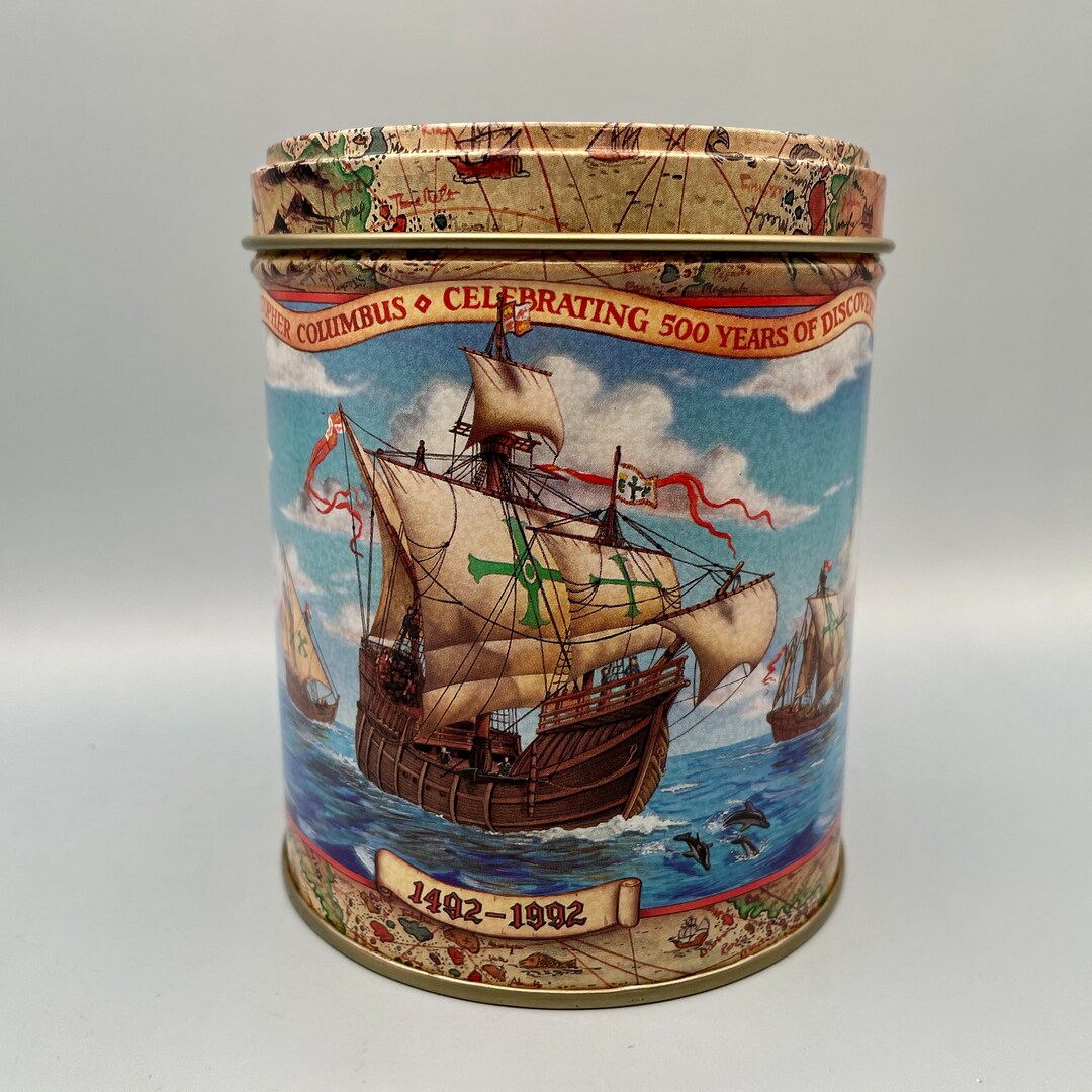 Vintage Christopher Columbus Toffee Tin, Small Storage Food Container ...